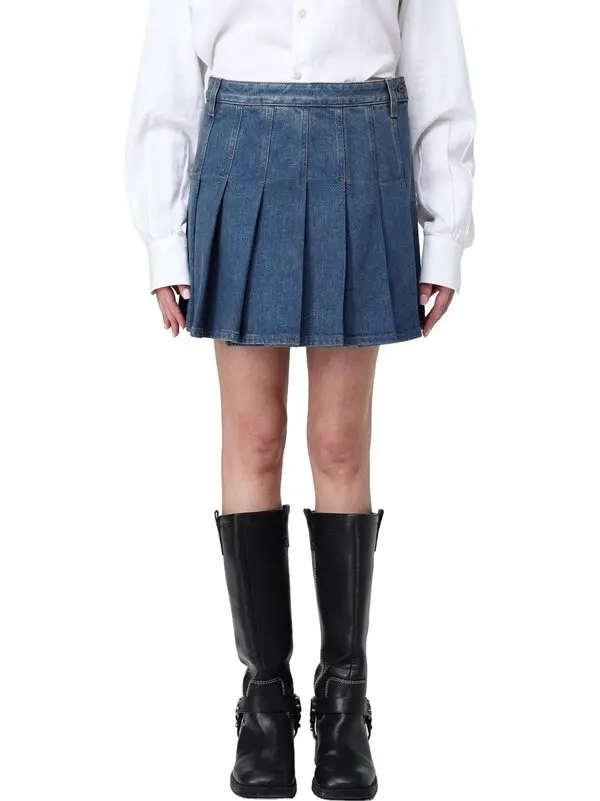 Burberry Pleated Denim Mini Skirt - Blue