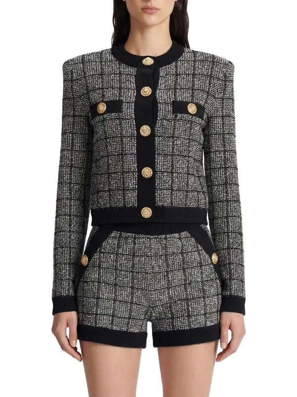 Balmain Bouclé Knit Cropped Jacket - Black