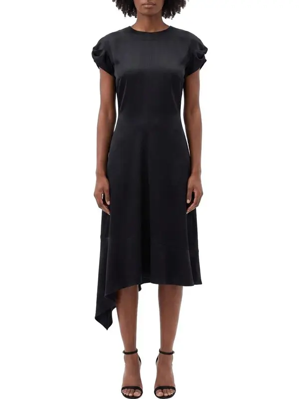 Victoria Beckham Cap Sleeve Asymmetrical Hem Dress - Black