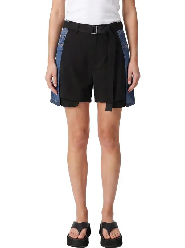 Sacai Wool And Cotton Belted Shorts - Black