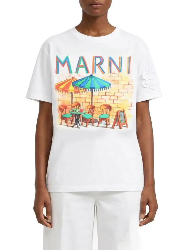 Marni Graphic Print Cotton T-shirt - White