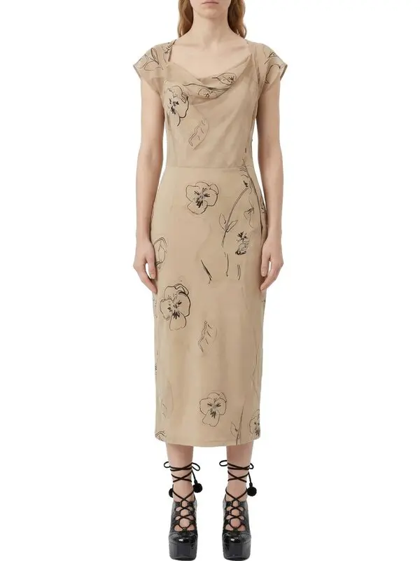 VIVIENNE WESTWOOD Floral Print Draped Dress - White