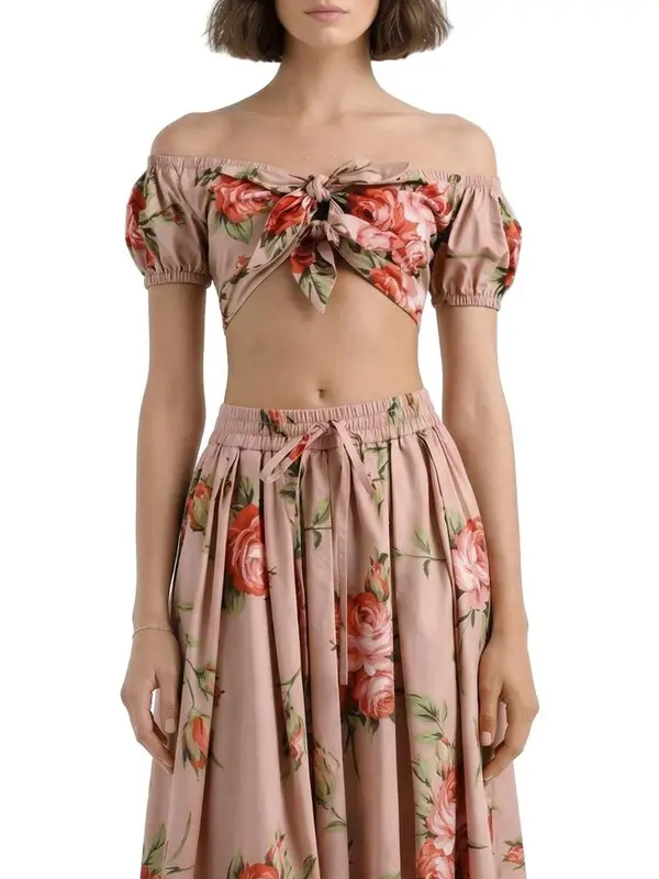 Dolce & Gabbana Floral Print Off-the-shoulder Cropped Top - Pink