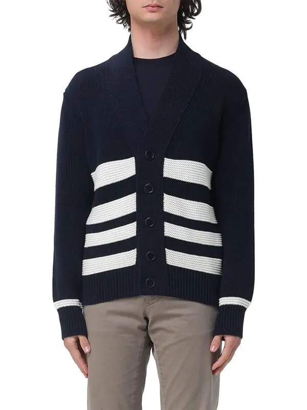 KANGRA Striped Cotton Cardigan - Blue