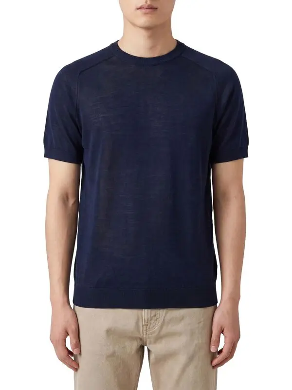 KANGRA Silk And Cashmere Crew Neck Short Sleeve Knitwear - Blue