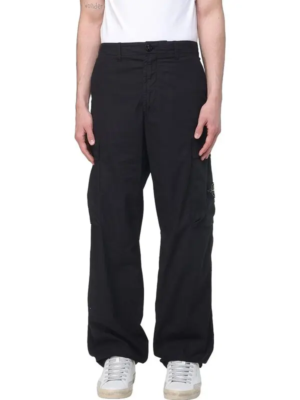 Stone Island Cotton Canvas Cargo Trousers - Black