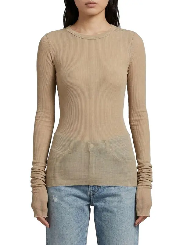Rick Owens Ribbed Long Sleeve Sweater - Beige