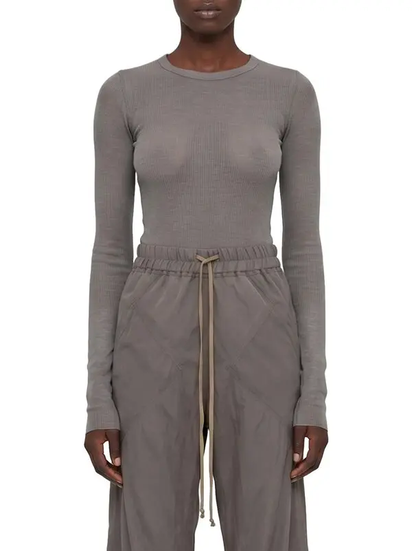 Rick Owens Ribbed Long Sleeve Sweater - Grey