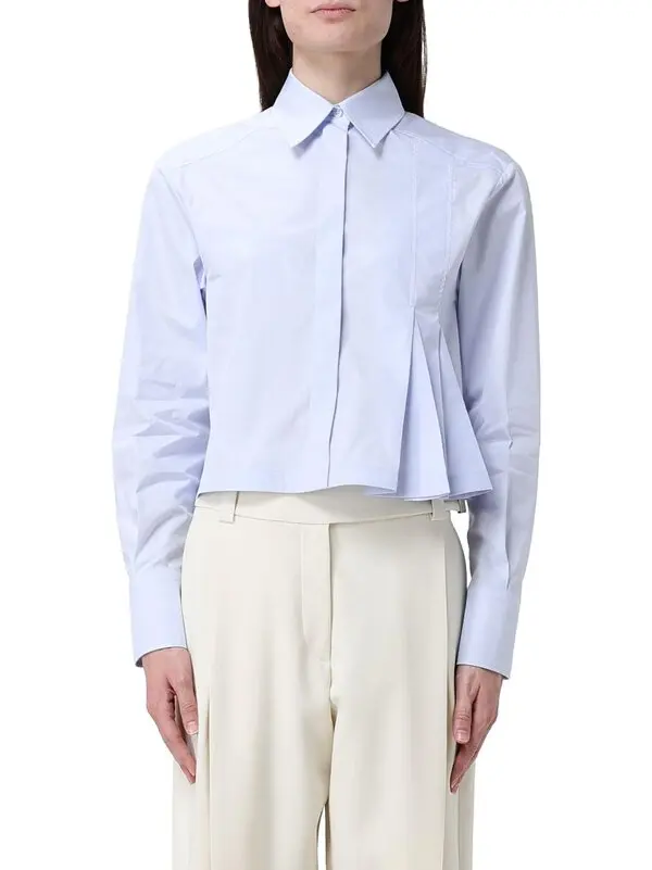 Sportmax Cotton Shirt With Pleated Detail - Gnawed Blue