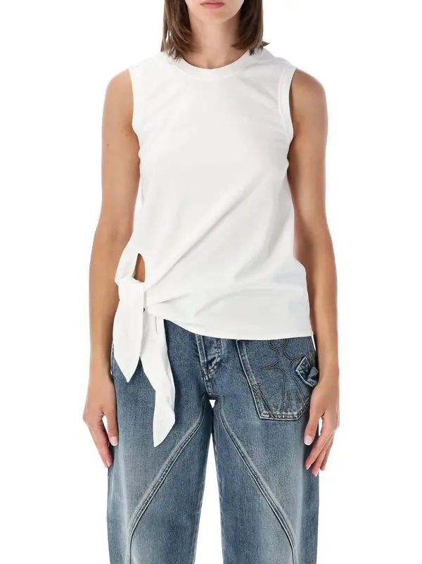 JW Anderson Sleeveless Asymmetrical Cotton Top With Tie Details - White