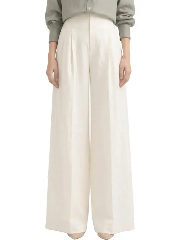 Brunello Cucinelli Linen Blend Wide-leg Trousers - Ivory
