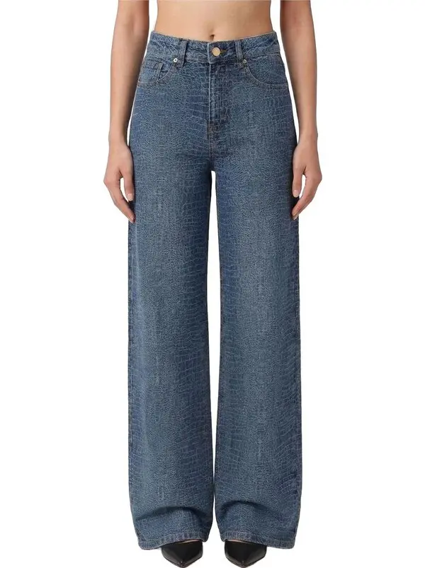 SELF-PORTRAIT Crocodile Print Wide-leg Jeans - Multicolor