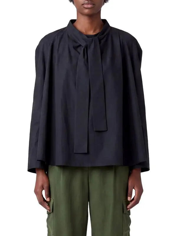 LEMAIRE Cotton Silk Blouse With Scarf Detail - Black