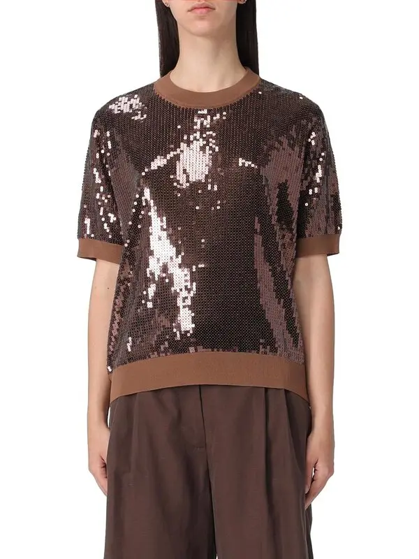 Liu Jo Embellished Sequined Knit Top - Biscuit