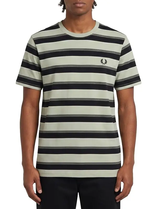 Fred Perry Striped Cotton T-shirt With Logo - Green