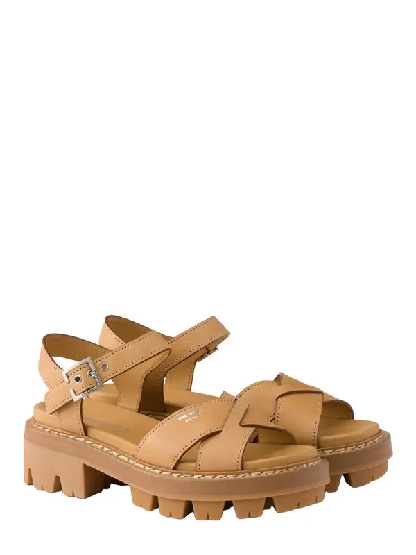 Prada Leather Sandals - Neutral