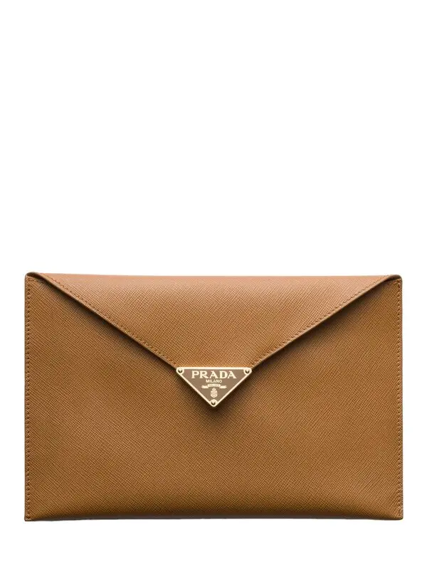 Prada Saffiano Leather Envelope Clutch - Brown