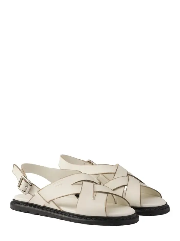 Prada Antiqued Leather Sandals - Neutral