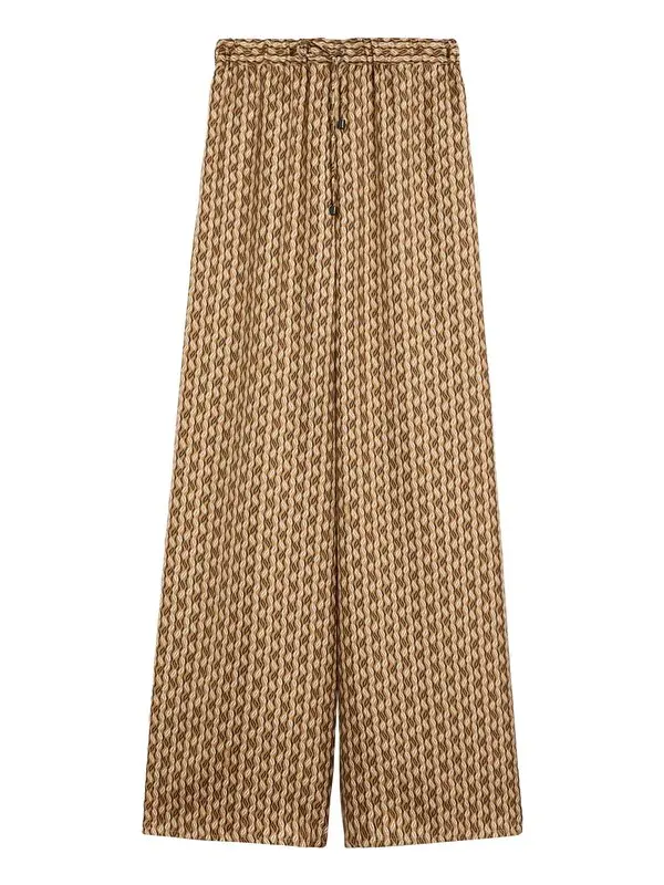 Max Mara Silk Printed Drawstring Trousers - Beige