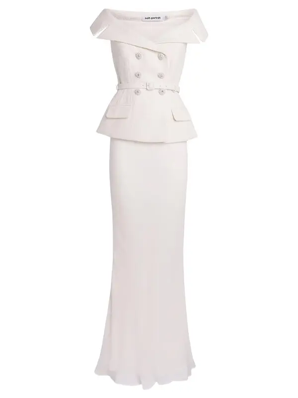 SELF-PORTRAIT Bouclé Double-breasted Maxi Dress - Ivory
