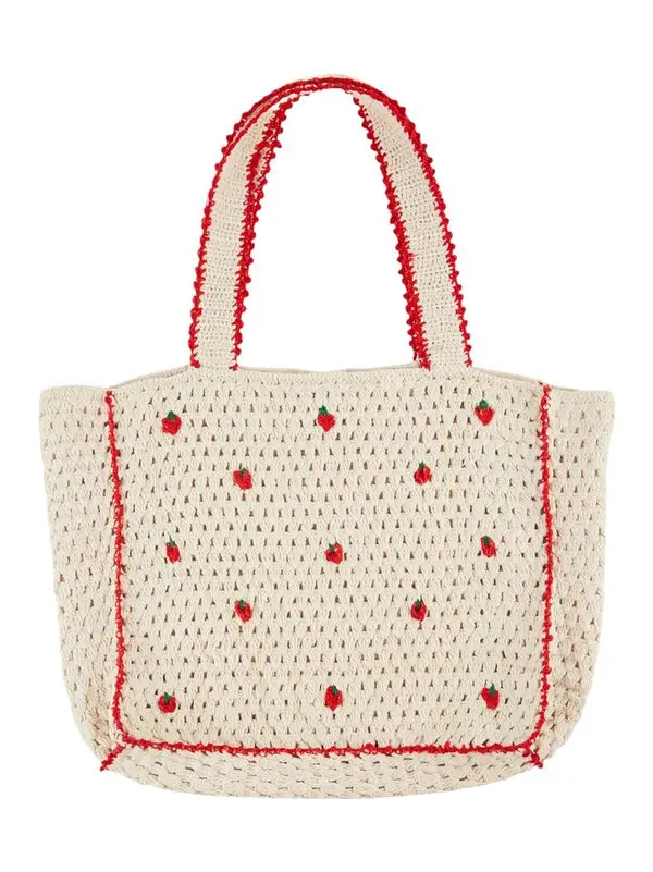 EMILE & IDA Crochet Fleurs Tote Bag - Beige