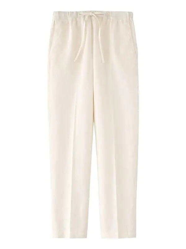120% Lino Linen Trousers With Drawstring - Powder