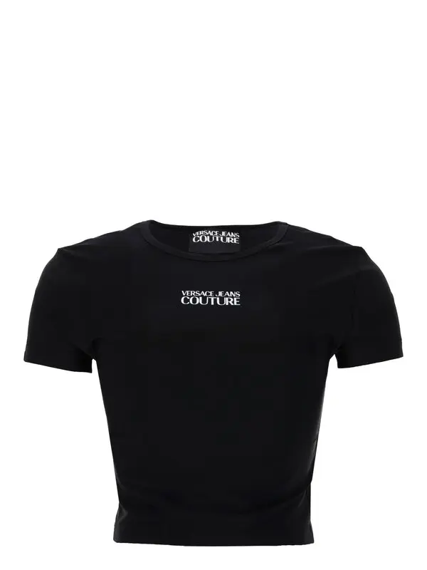 Versace T-shirt Crop With Logo - Black