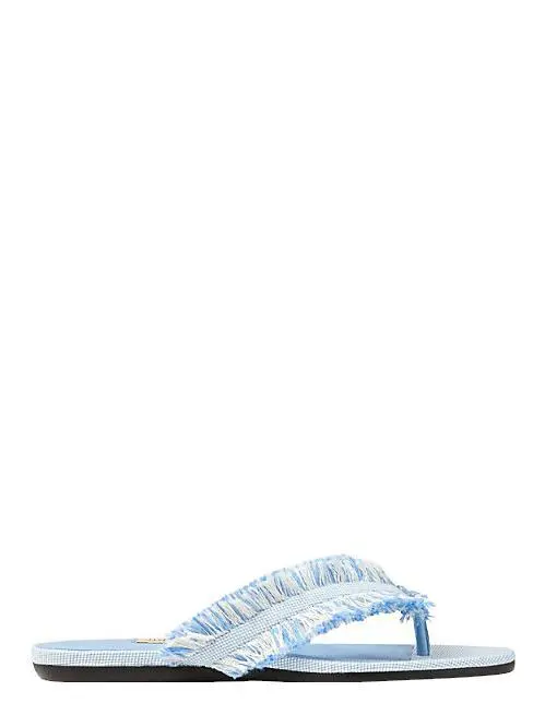 JIMMY CHOO Bay Frayed Flat Denim Sandals - Riviera Blue Mix