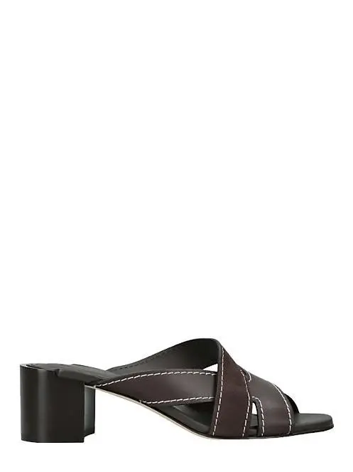 TOD'S Leather Heeled Mules - Dark Brown