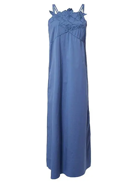 ROSIE ANTWERP Floral-embroidered Cotton-blend Maxi Dress - Blue