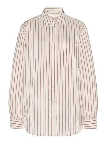 THE ROW Gavina Classic Stripe Silk Shirt - Ivory/cinnamon
