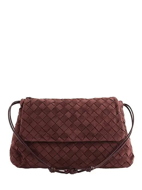 Bottega Veneta Giorno Intrecciato Suede Pouch - Deep Mahogany-gold