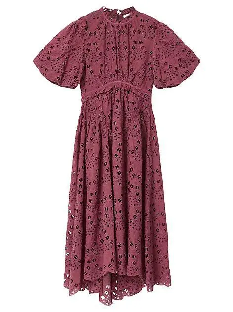 ALLSAINTS Odette Lace Woven Midi Dress - Raspberry Pink