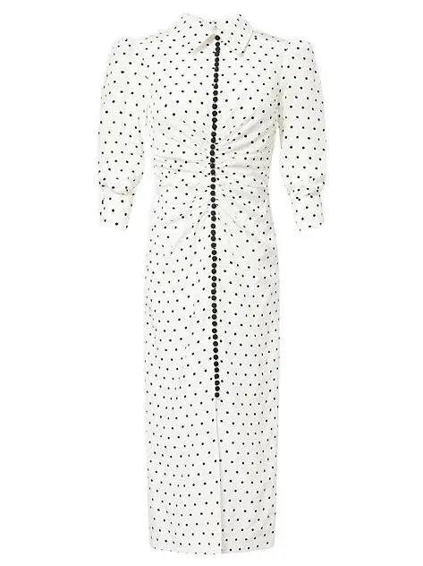 Carolina Herrera Polkadot Silk Midi Shirt Dress - Ivory Multi