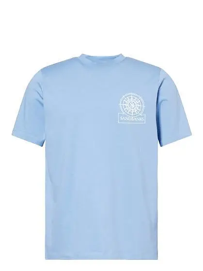 SANDBANKS Sonar Logo Print Cotton T-shirt - Dusty Blue