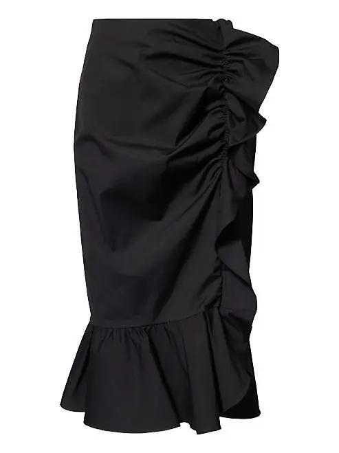 Carolina Herrera Ruched Ruffled-hem Pencil Skirt - Black