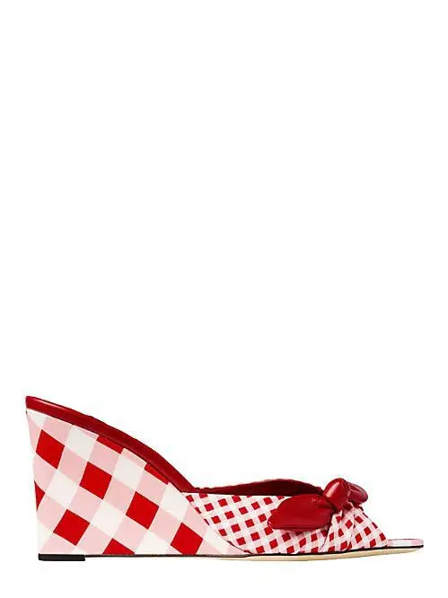 JIMMY CHOO Livi 85 Gingham Woven Wedge Heels - Ruby Red Mix