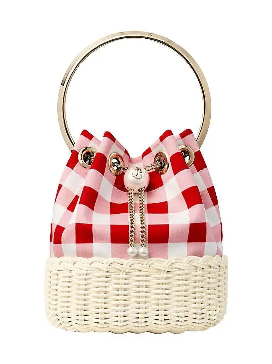JIMMY CHOO Bon Bon Gingham Top-handle Bag - Ruby Red Mix/natural
