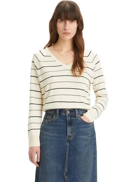 LEVI'S Petal V-neck Pullover - Olympic Stripe White Swan