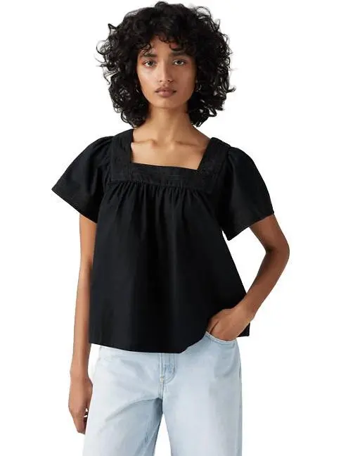 LEVI'S Ambre Cotton Linen Babydoll Blouse - Anthracite Night