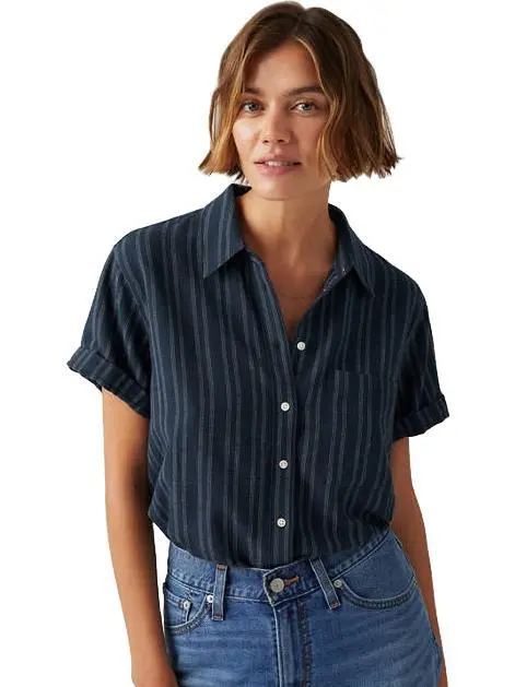 LEVI'S Darlene Linen Blend Short-sleeve Shirt - Navy Blazer