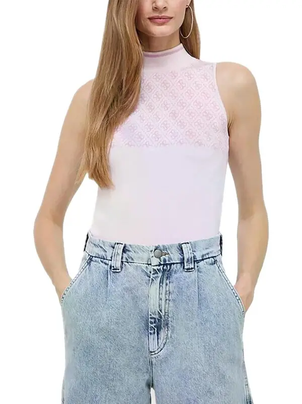 Guess Patterned Mock-neck Top - Pink