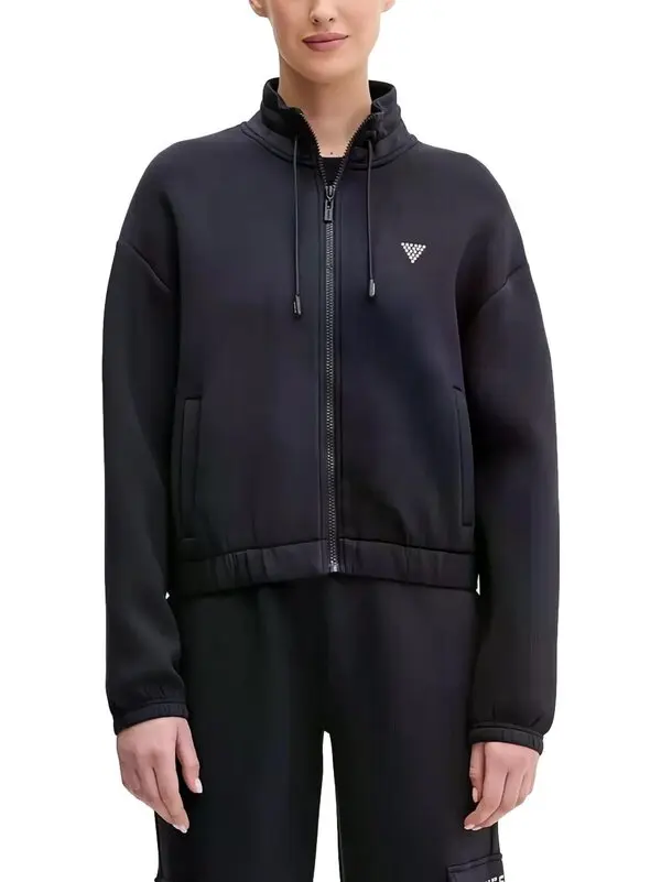 Guess Embellished-logo Zip-up Sweatshirt - Black