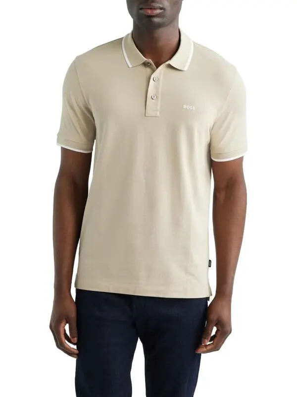 BOSS Parlay Tipped Cotton Polo - Open Beige