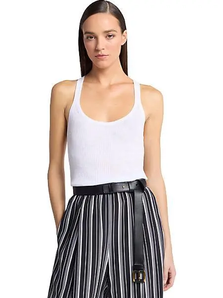 Michael Kors Ribbed Linen-cotton Tank Top - White
