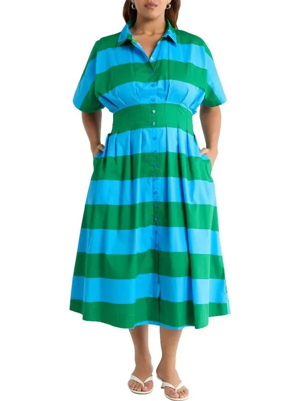 SUGARLIPS Wilderra Stripe Shirt Dress - Blue-green-stripe
