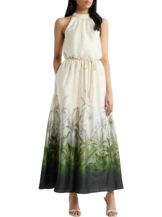Julia Jordan Tropical Print Mock Neck Maxi Dress - Ivory Multi