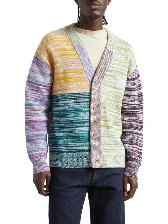 WASTE YARN PROJECT Colorblock Space Dye Cardigan - White Multi