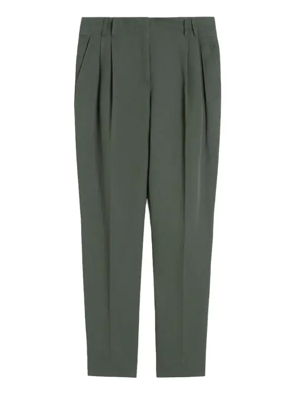 Max Mara Viscose And Linen Carrot-fit Trousers - Kaki