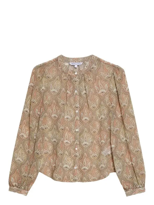 Veronica Beard Ashlynn Paisley Silk Blouse - Stone Khaki Multi